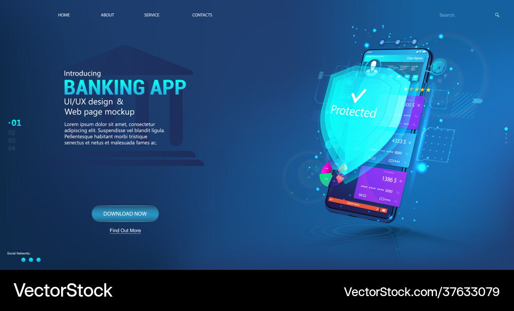 Online banking app and data protection money Vector Image