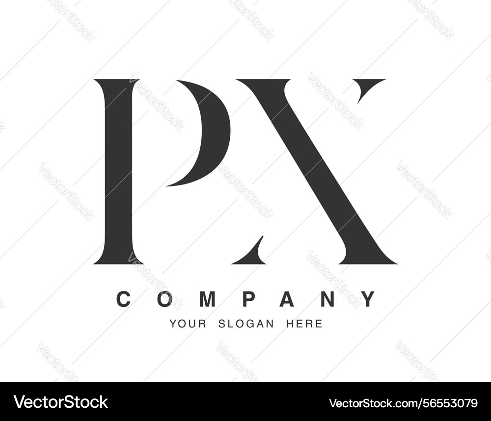 Px logo design initial letter p and x serif font Vector Image