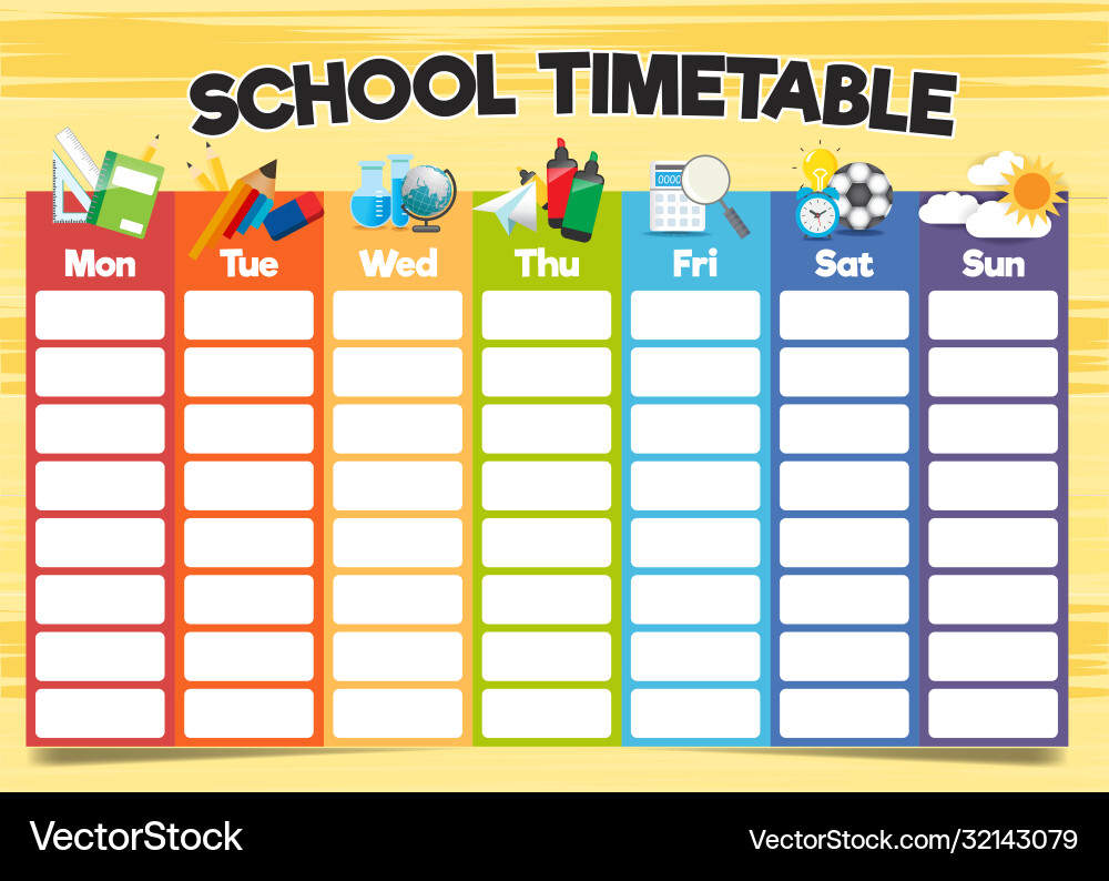 School timetable template a weekly curriculum Vector Image