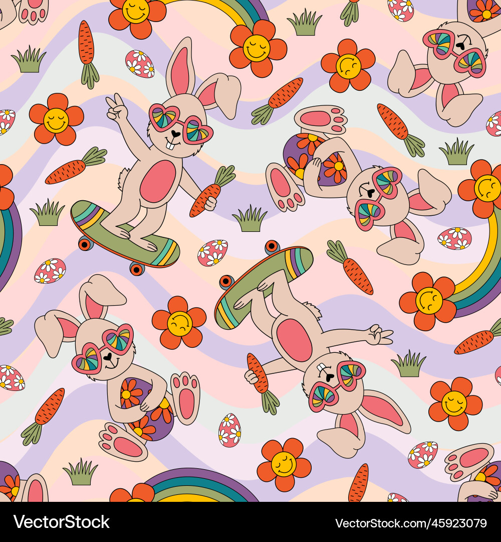 Seamless pattern with easter groovy bunny Vector Image