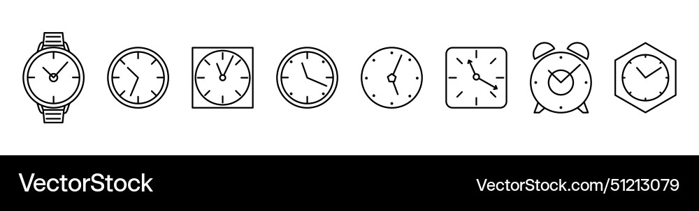 Set of clocks line shapes thin design Royalty Free Vector