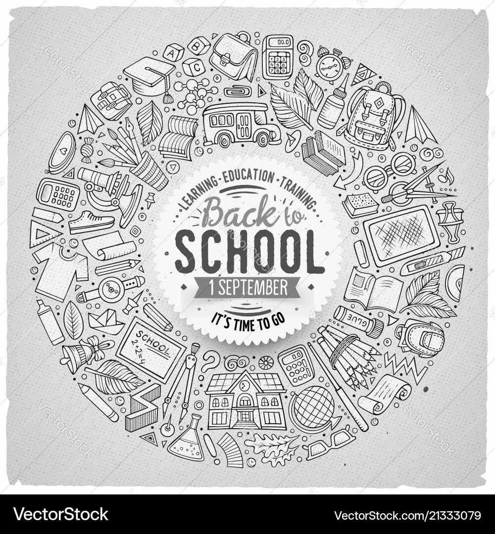 Set of school cartoon doodle objects symbols Vector Image