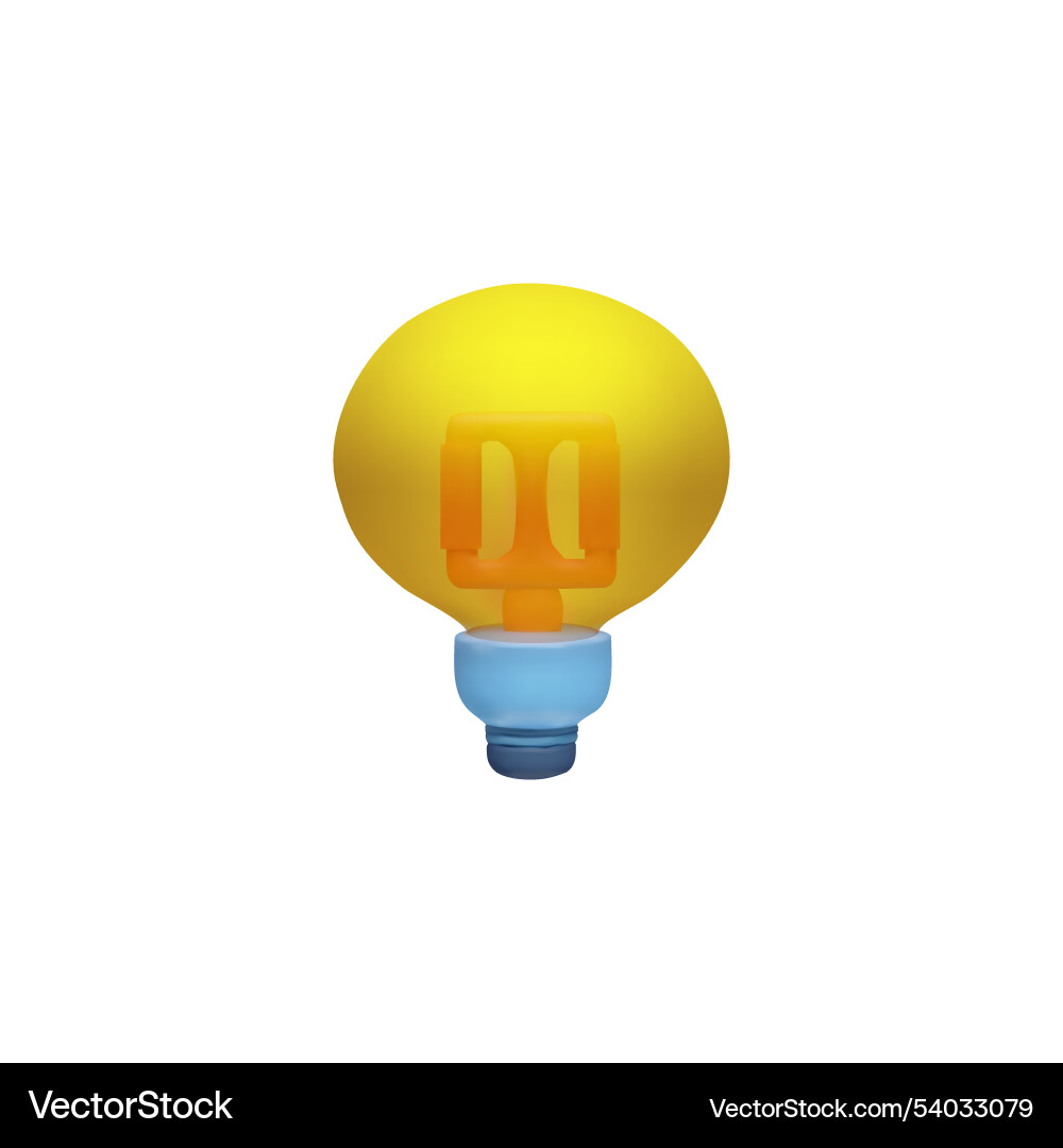 Yellow light bulb 3d cartoon plastic style Vector Image
