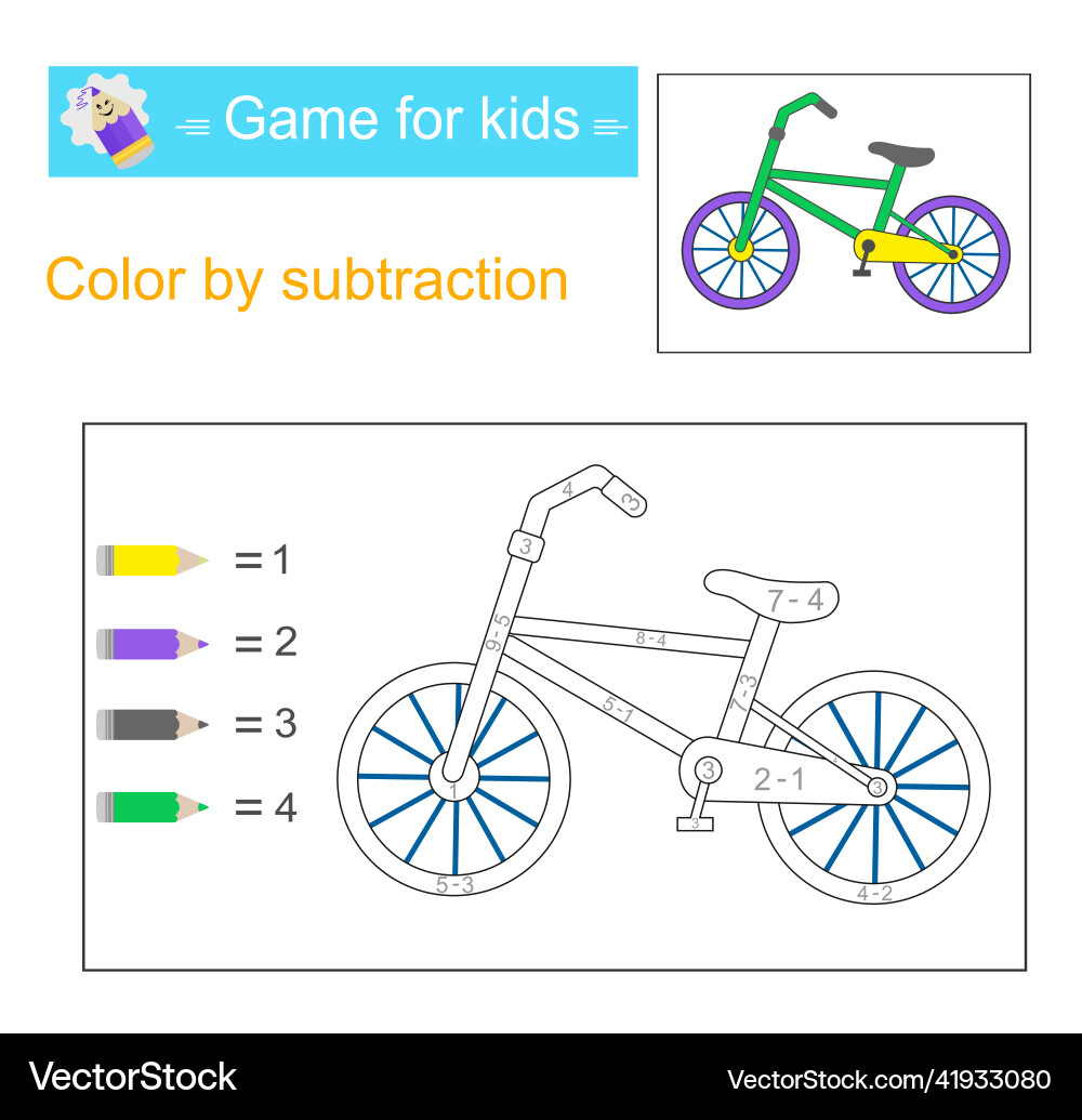 Color by subtraction math activity for kids Vector Image