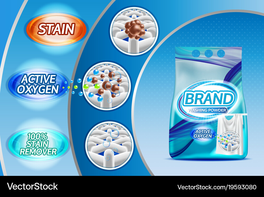 Washing powder ad realistic Royalty Free Vector Image