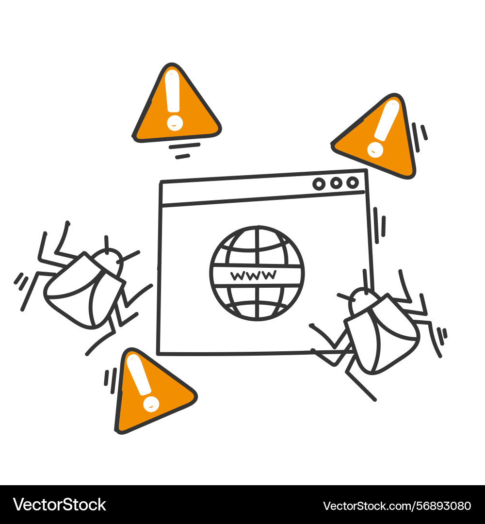 Web page virus attack warning in doodle Royalty Free Vector