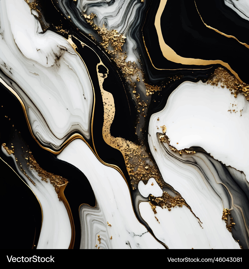 Black white gold liquid 3d abstract marbled Vector Image