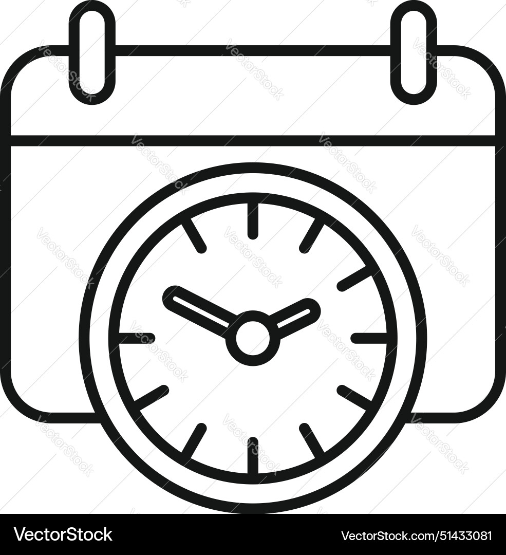 Calendar and clock icon outline Royalty Free Vector Image