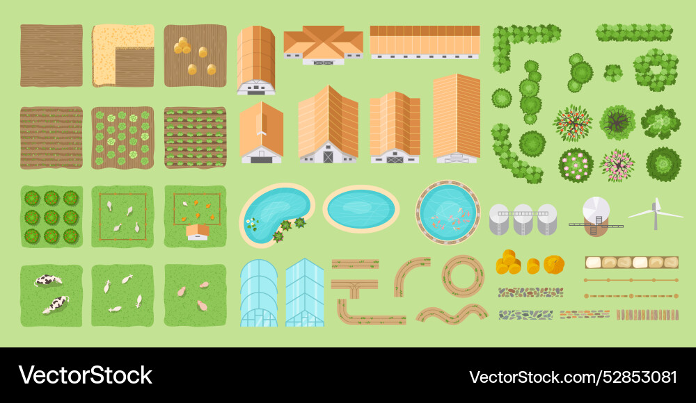 Farm top view rural fields gardens agricultural Vector Image