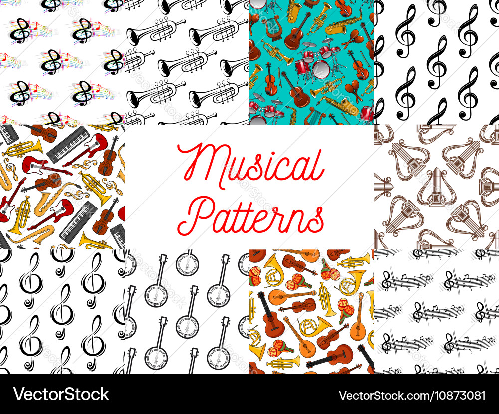 Musical Notes & Instruments Pattern Royalty Free Vector