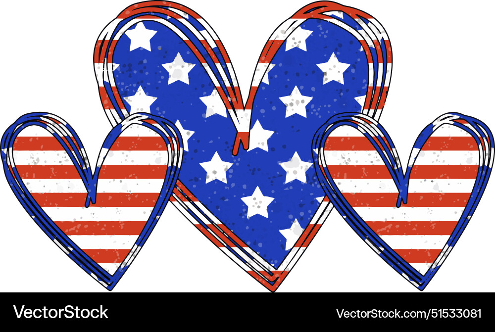 Patriotic Hearts with Stars & Stripes Vector Image