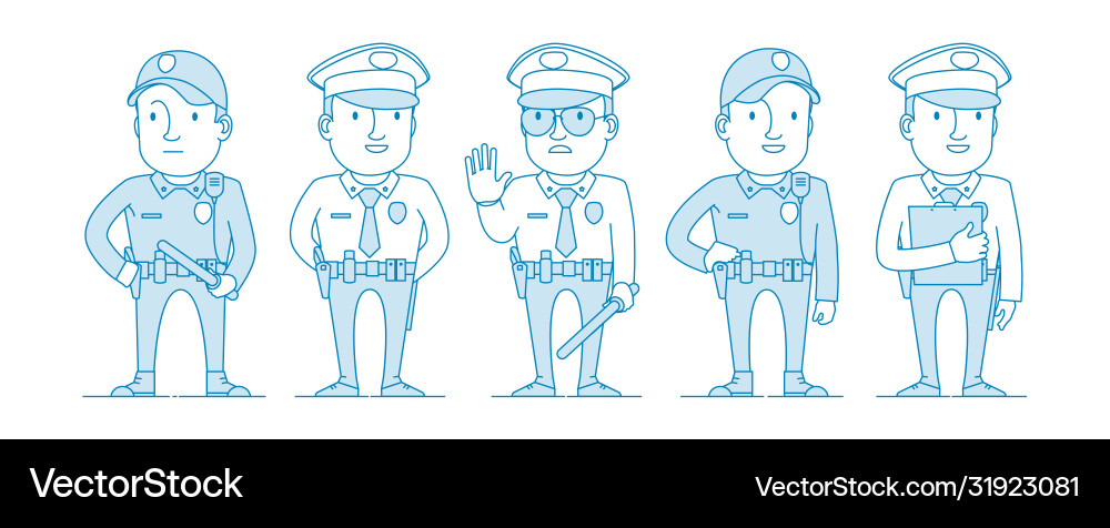 Police Character Set - Line Art Royalty Free Vector Image