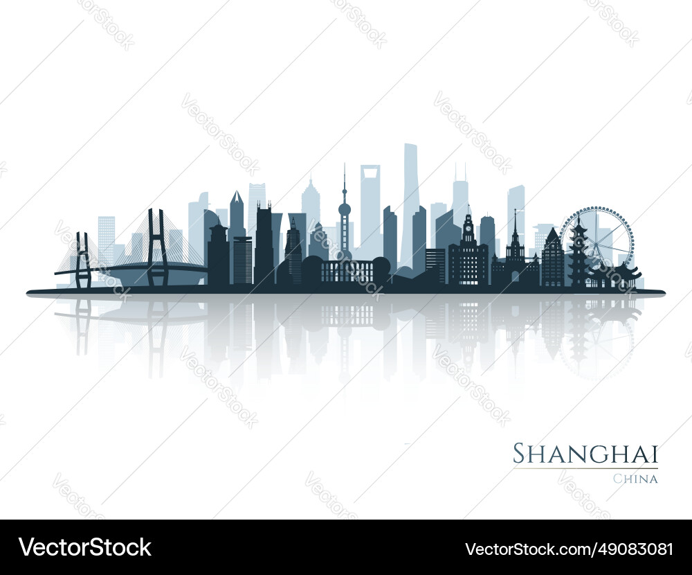 Shanghai skyline silhouette with reflection Vector Image