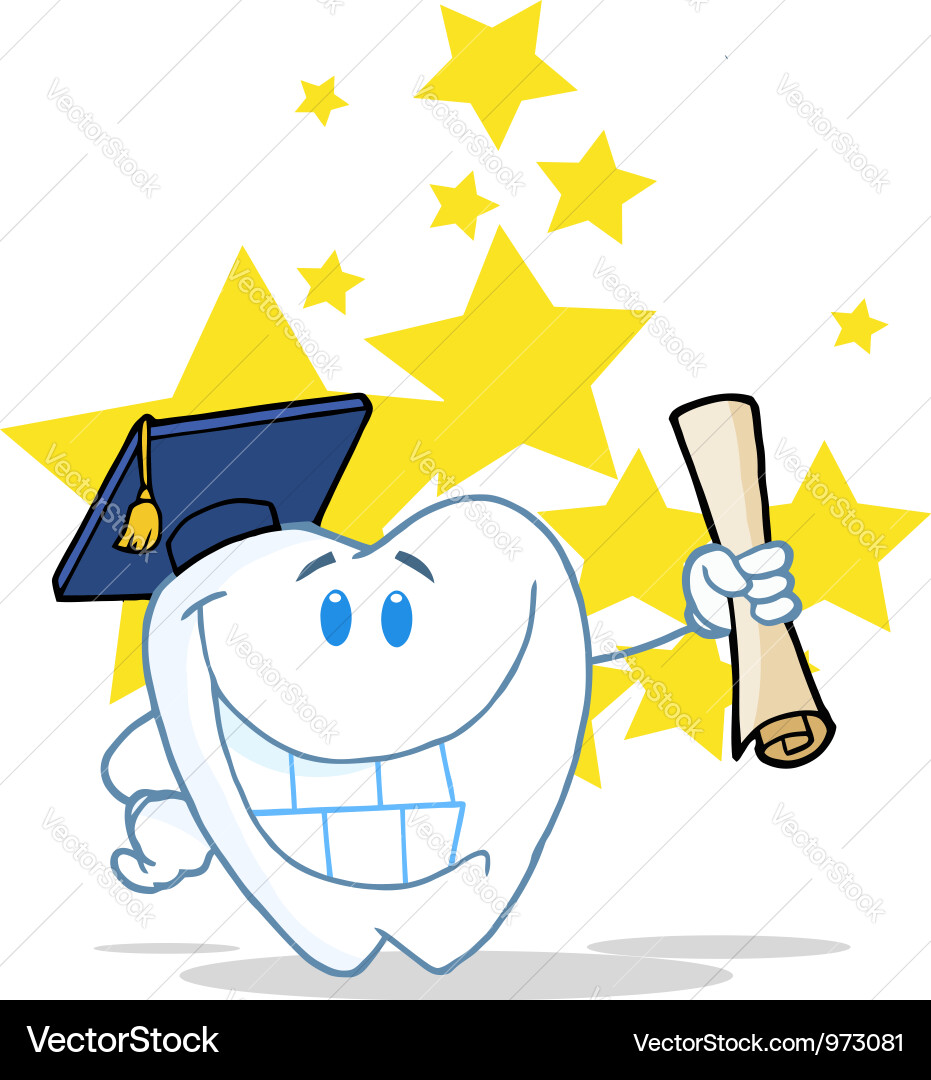 Smiling Tooth Graduate with Diploma Royalty Free Vector