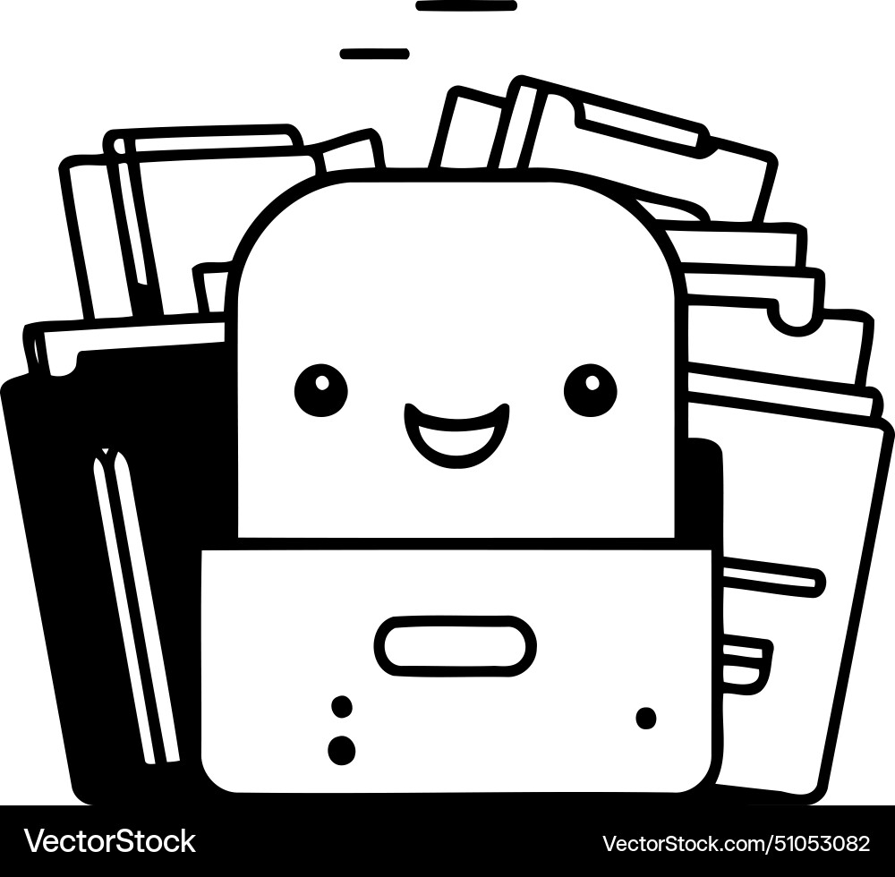 Cute cartoon printer with a stack of documents Vector Image