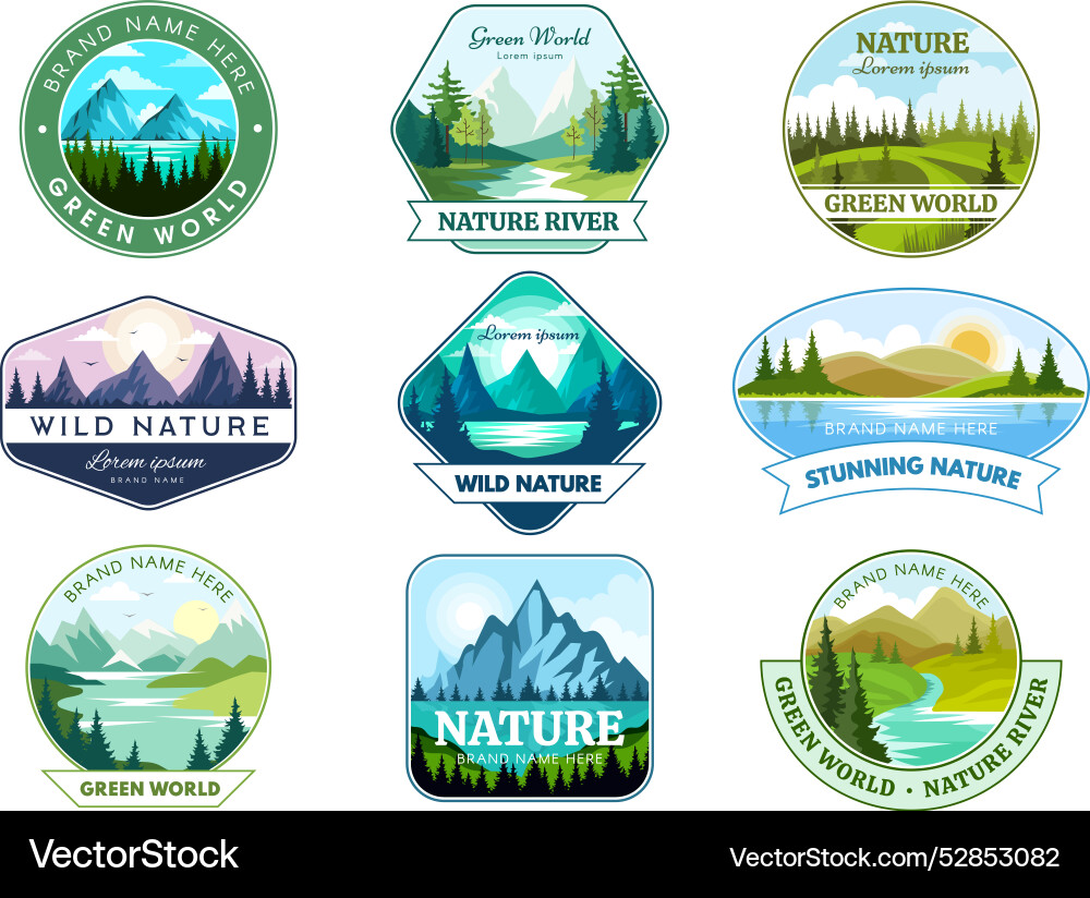 Nature labels horizontal landscape with mountain Vector Image