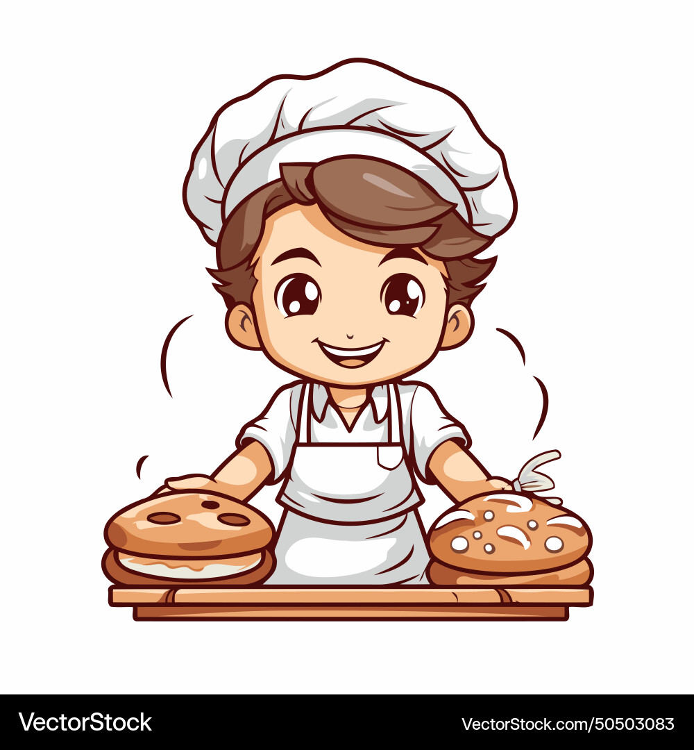 Cartoon chef with bread isolated on white Vector Image
