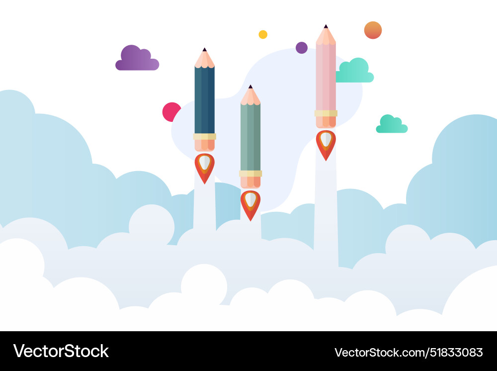 Pencil rockets launching in the sky education Vector Image