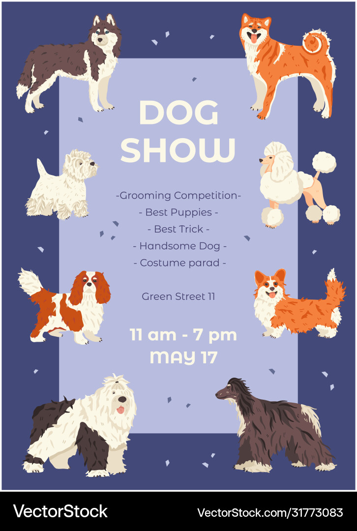 Promo poster template dog show flat Royalty Free Vector