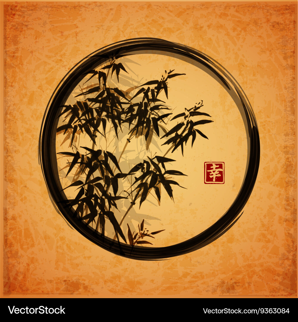 Bamboo trees in black enso zen circle Royalty Free Vector