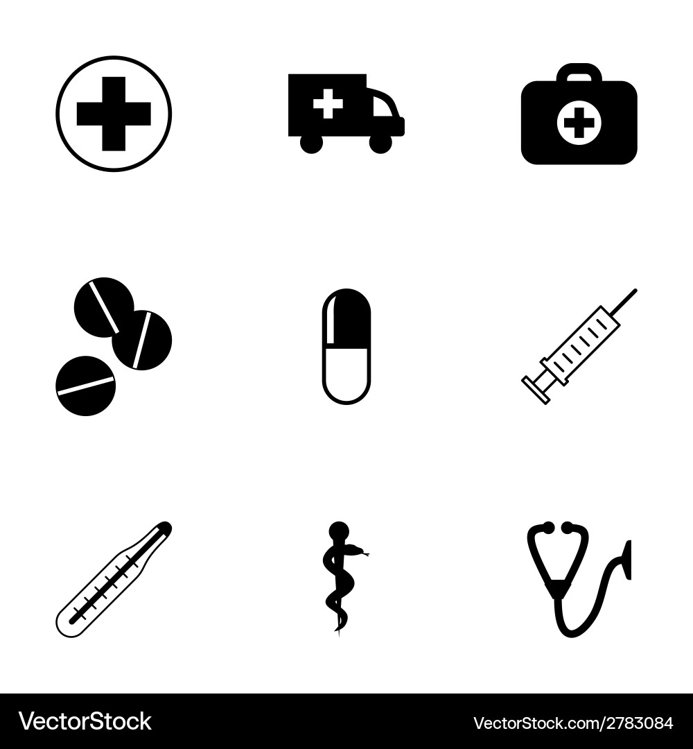 Black medical icons set Royalty Free Vector Image