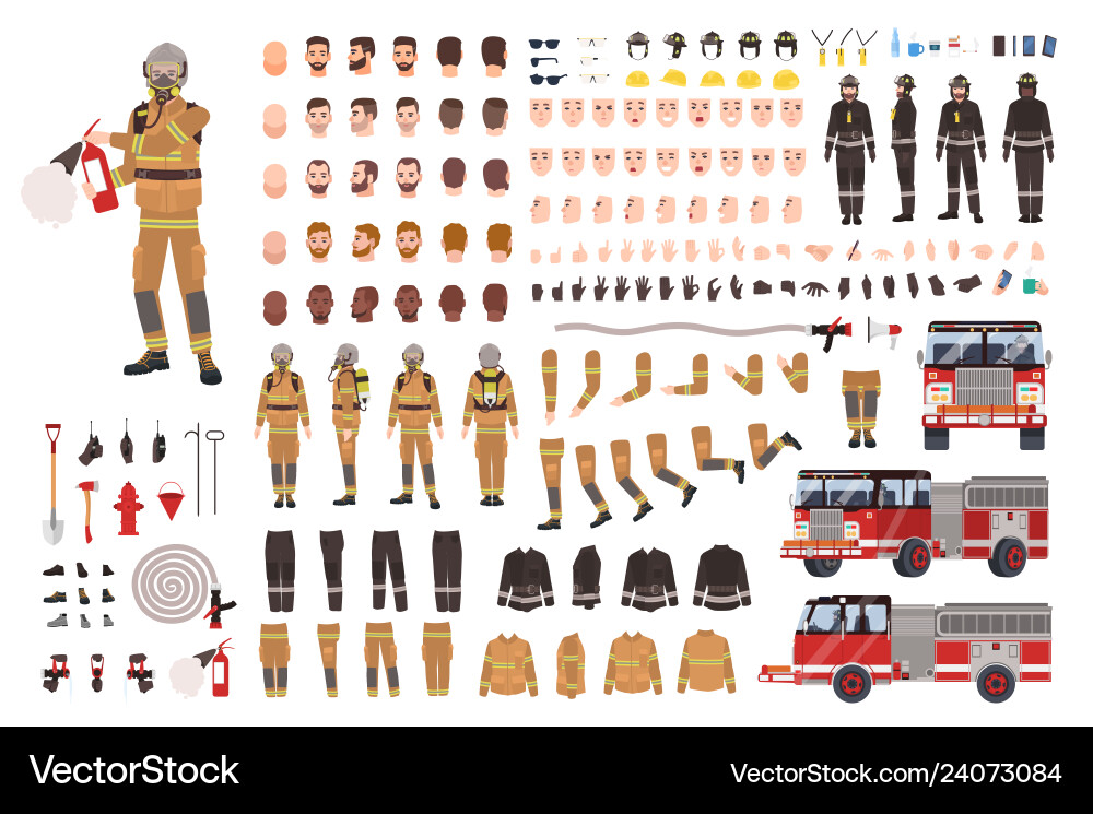 Firefighter Creation Kit - DIY Fireman Set Vector Image