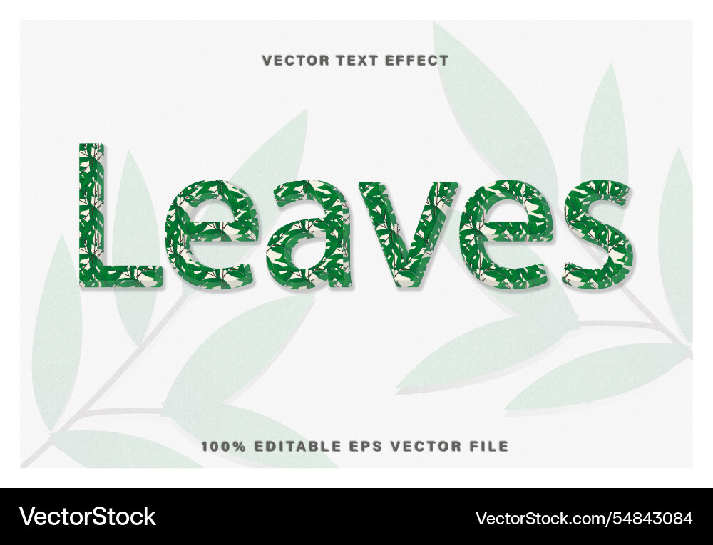 Leaves 3d realistic text effect eps editable Vector Image