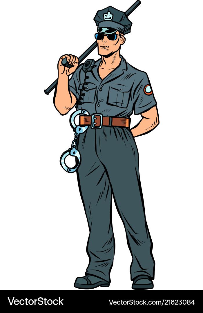 Pop art cop with a police baton Royalty Free Vector Image