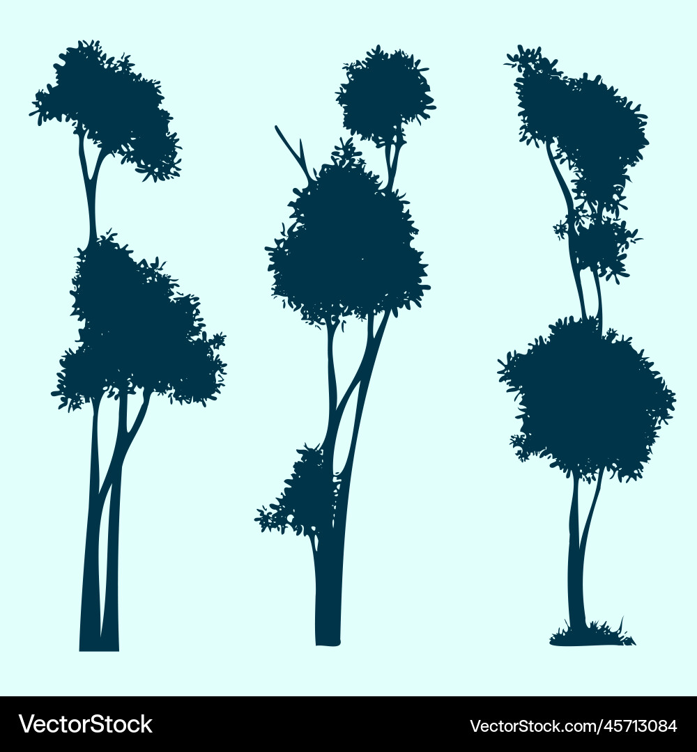 Three blue tree silhouette Royalty Free Vector Image