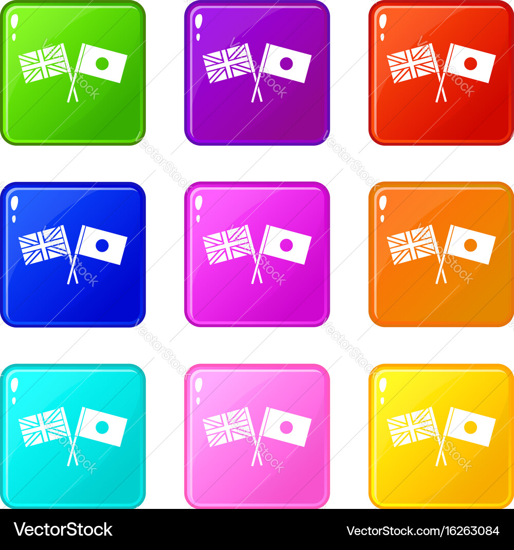 Uk and japan flags crossed set 9 Royalty Free Vector Image