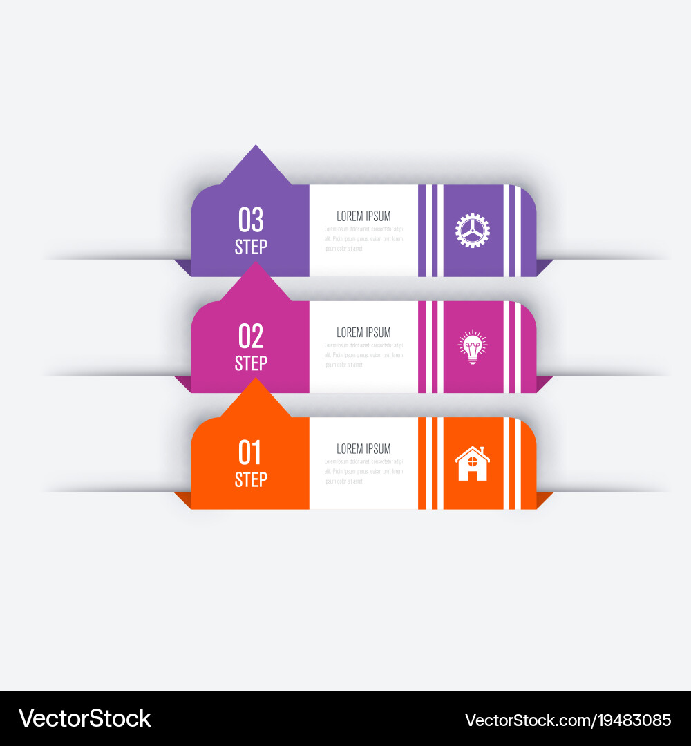 Business infographics template 3 steps with square