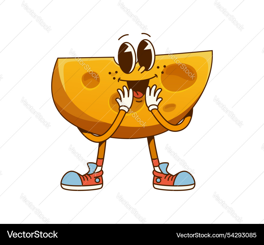 Cartoon groovy cheese slice cute character Vector Image