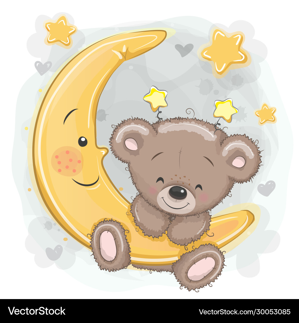 Cute Teddy Bear on the Moon Royalty Free Vector Image