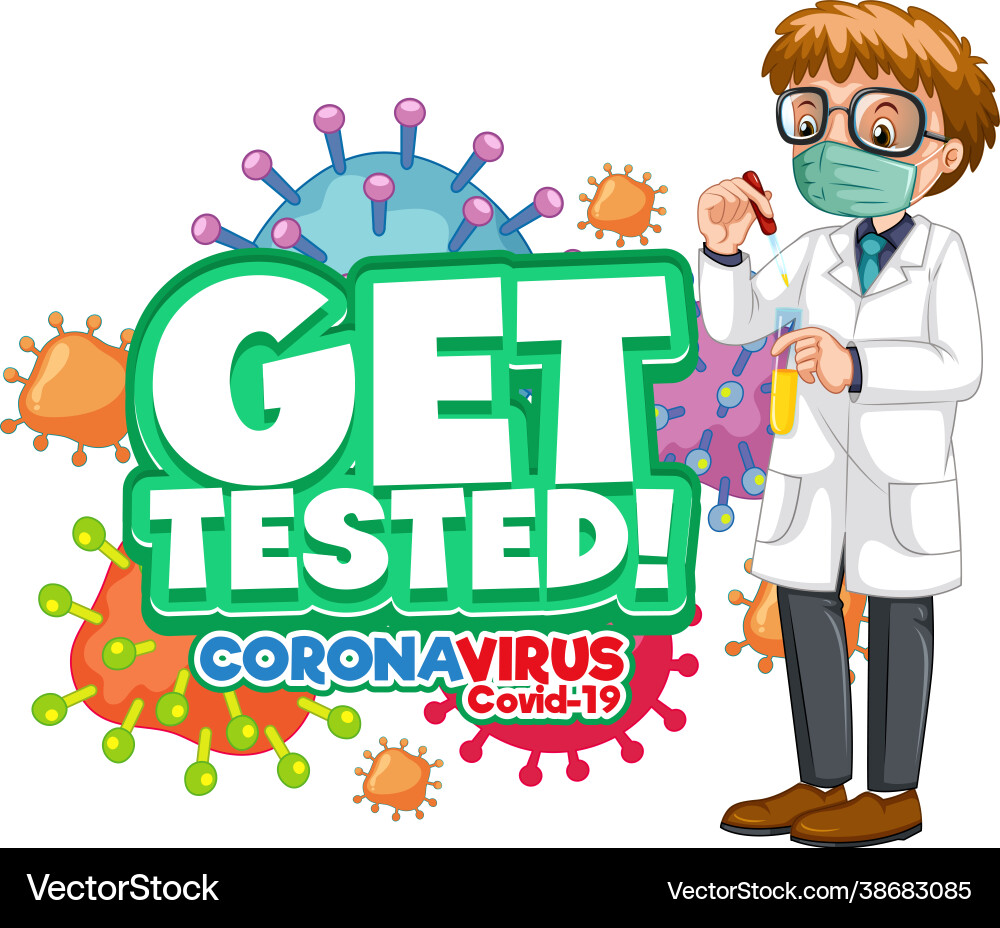 Get tested font in cartoon style with a doctor Vector Image