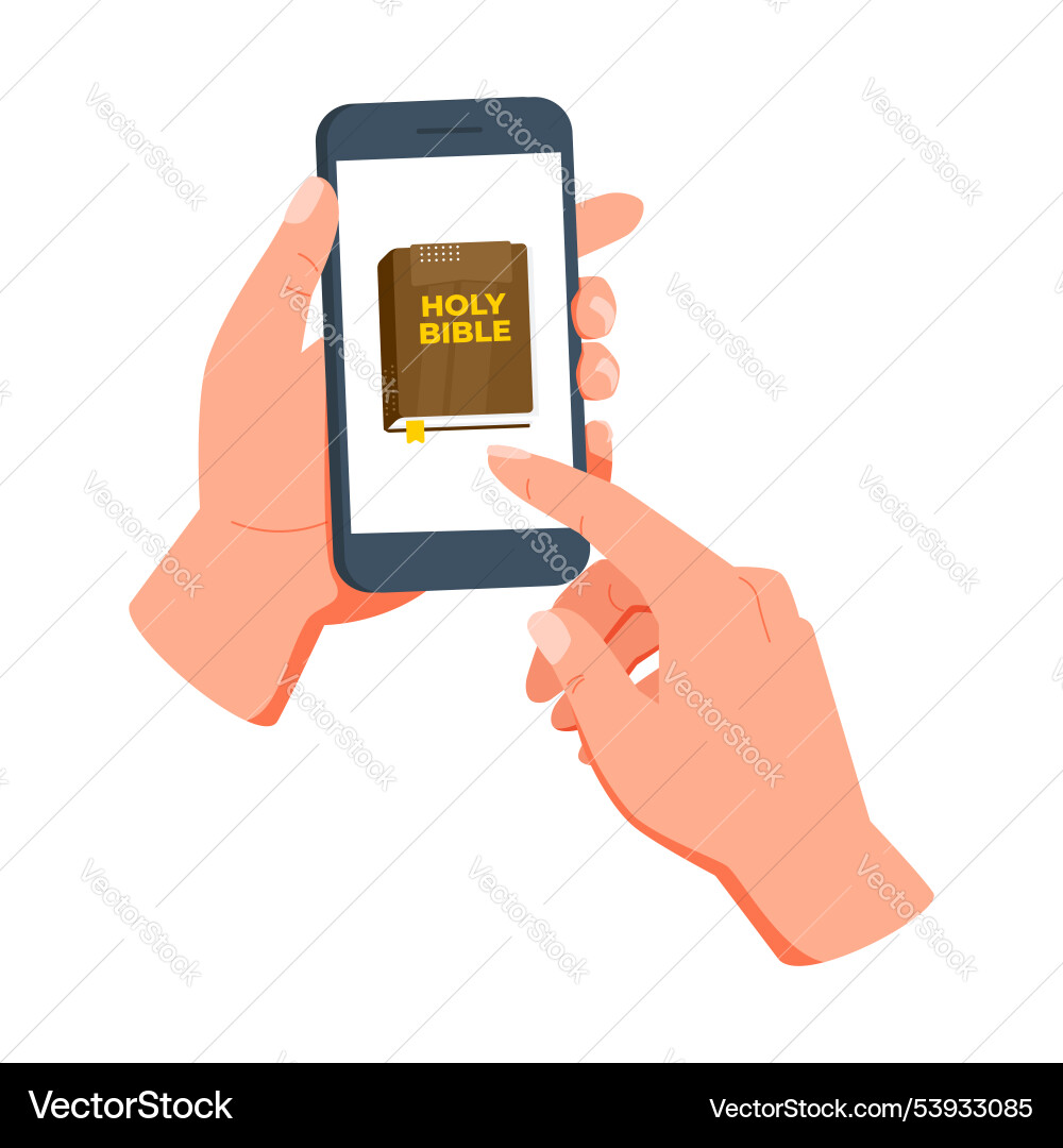 Hands holding smartphone with holy bible app Vector Image