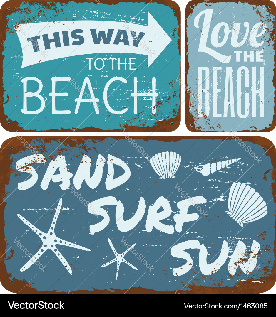 Old rusty beach tin signs collection Royalty Free Vector