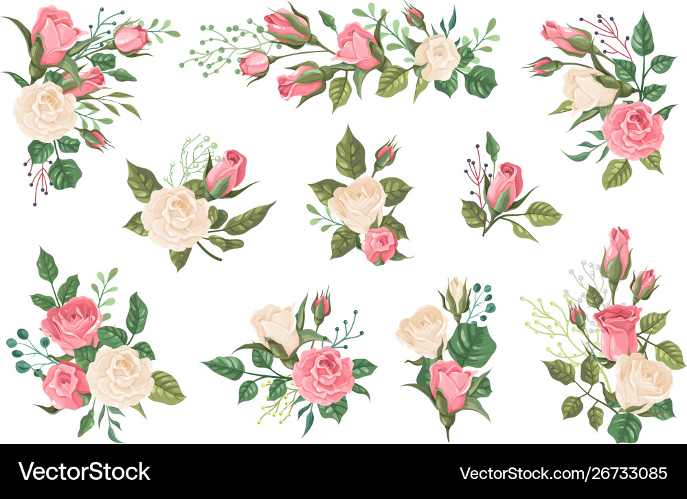 Romantic Rose Bouquets Royalty Free Vector Image