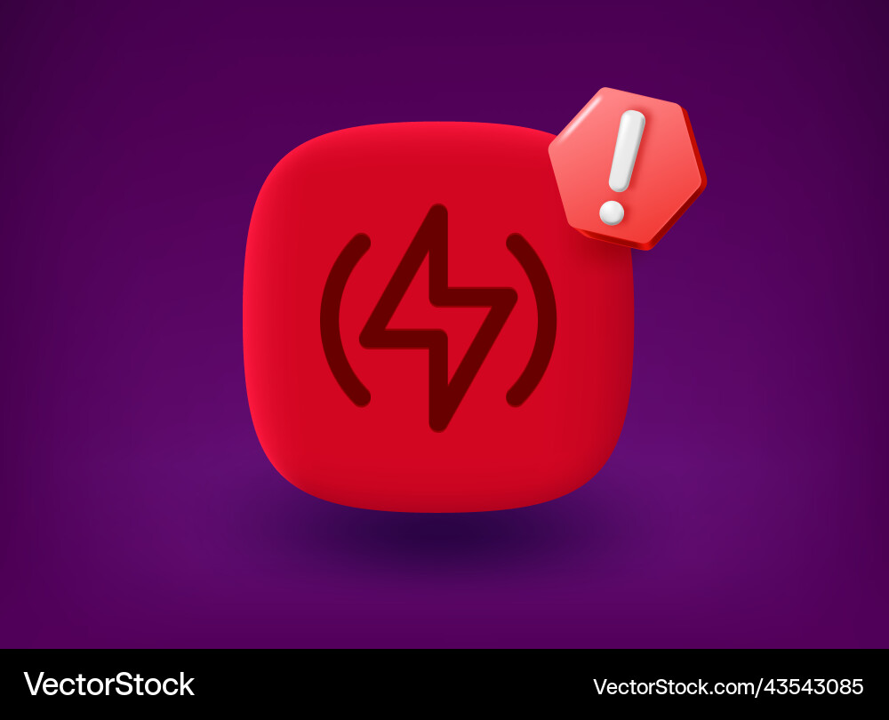 Roter Knopf mit Aufblitz-Symbol und Hinweis Vektorbild