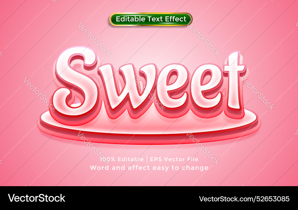 Sweet text editable text effect Royalty Free Vector Image