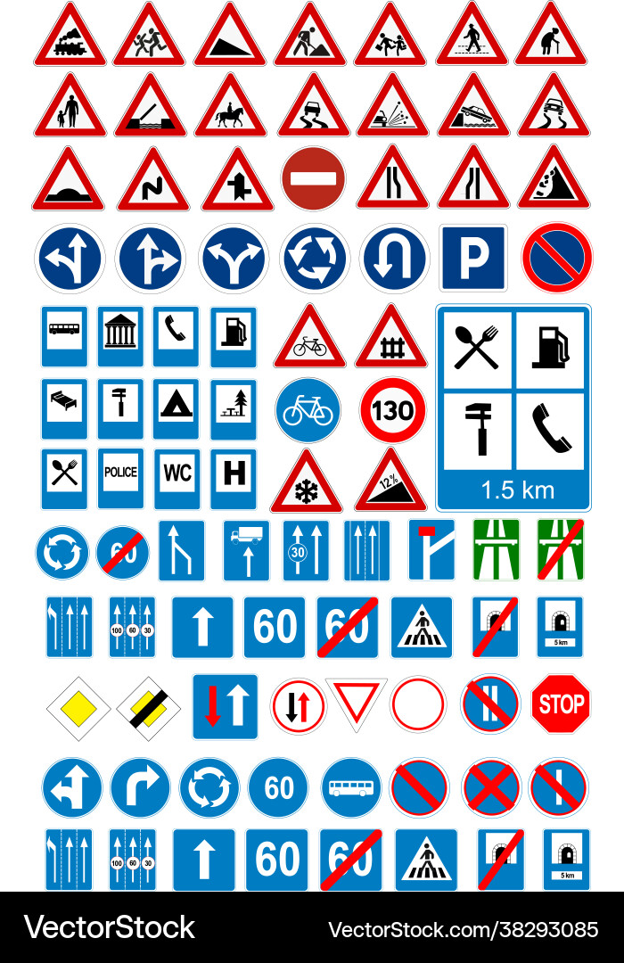 Traffic Road Sign Collection Royalty Free Vector Image