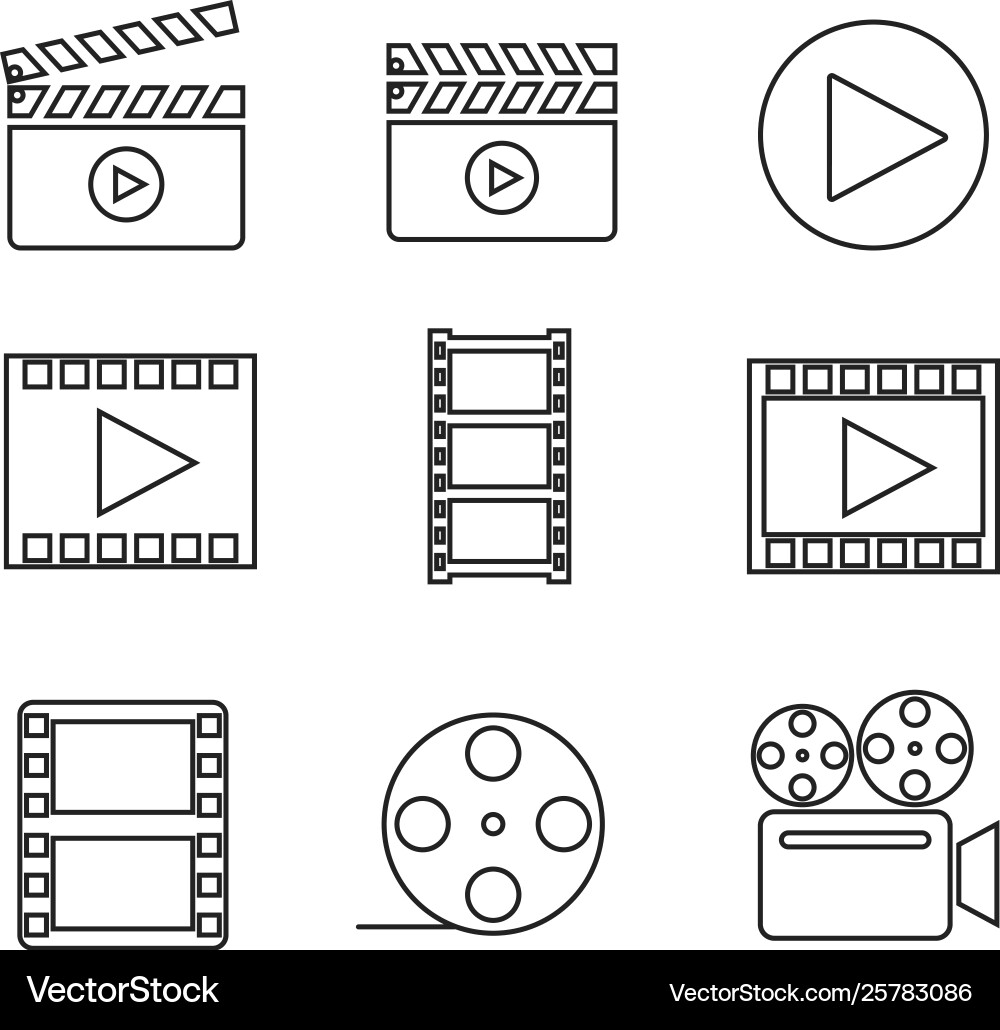 Filmmaking equipment linear icons set Royalty Free Vector