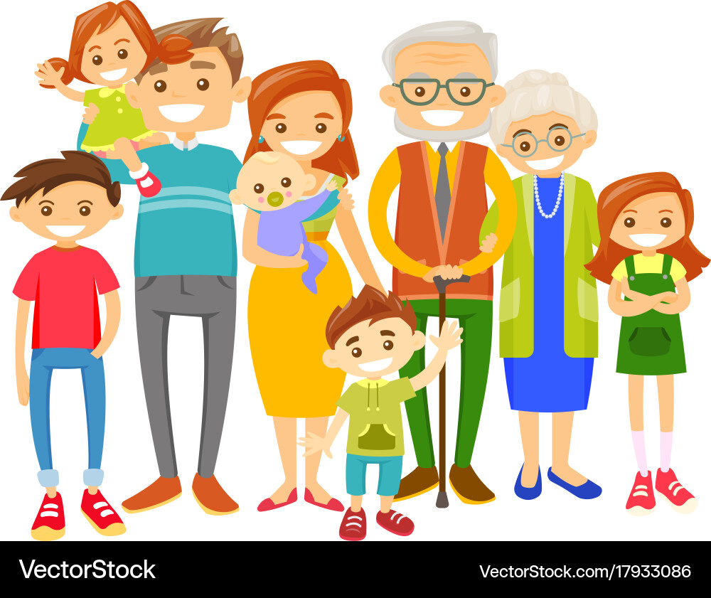 Happy extended caucasian smiling family Royalty Free Vector
