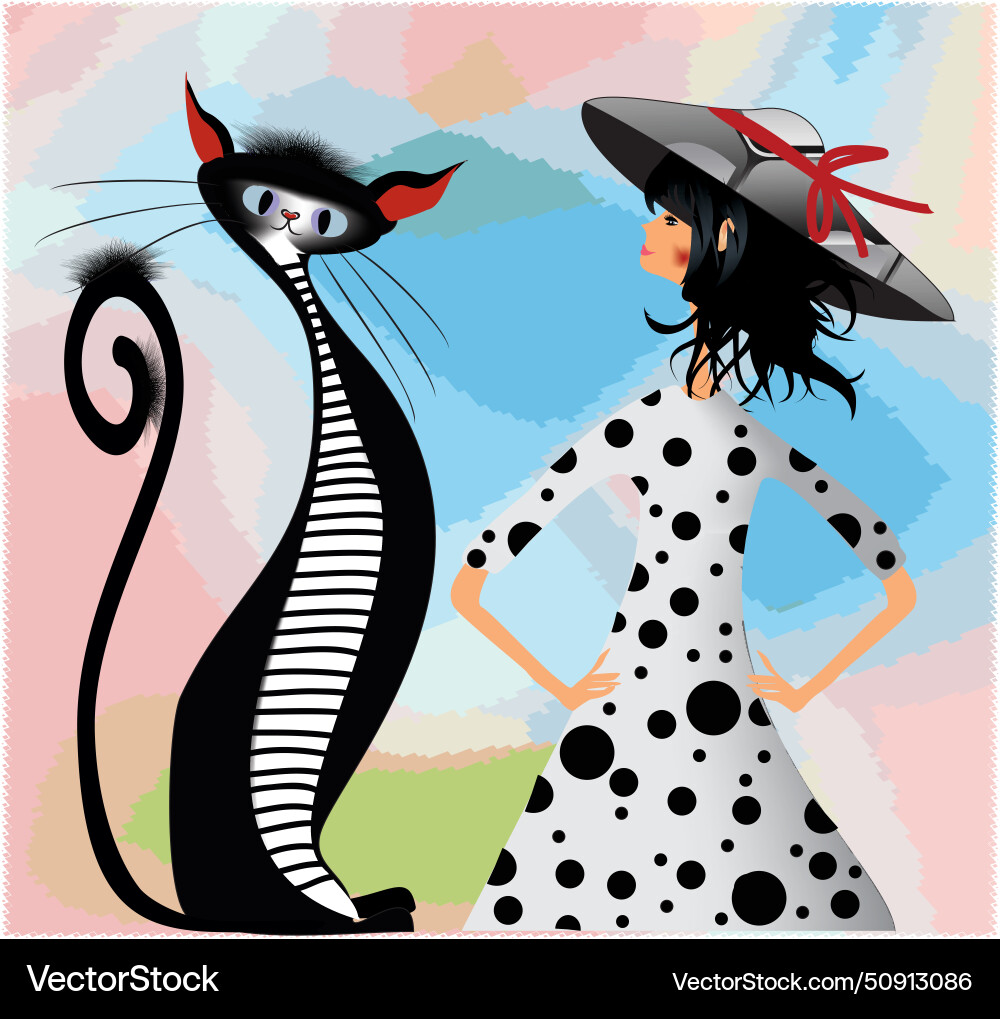 Lady and cat Royalty Free Vector Image - VectorStock