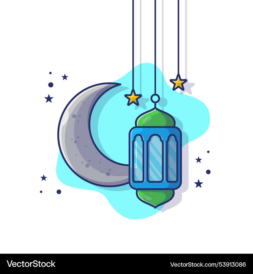 Ramadan lantern lamp and moon cartoon Royalty Free Vector