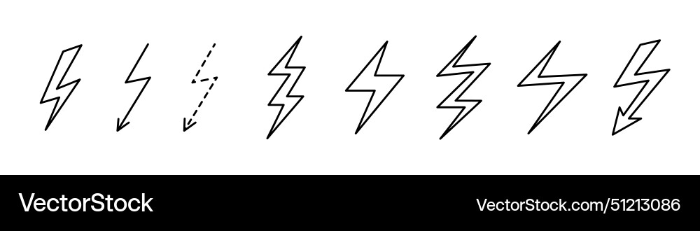 Set of energy lightning line shapes thin Vector Image