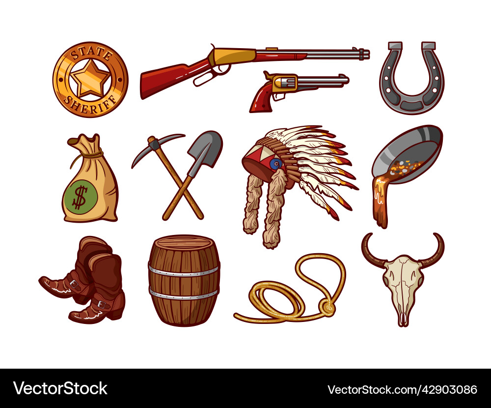 Wild west cowboy western elements set cowpuncher Vector Image