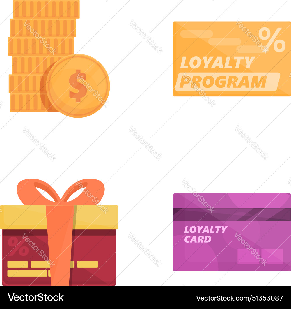 Loyalty program icons set cartoon Royalty Free Vector Image