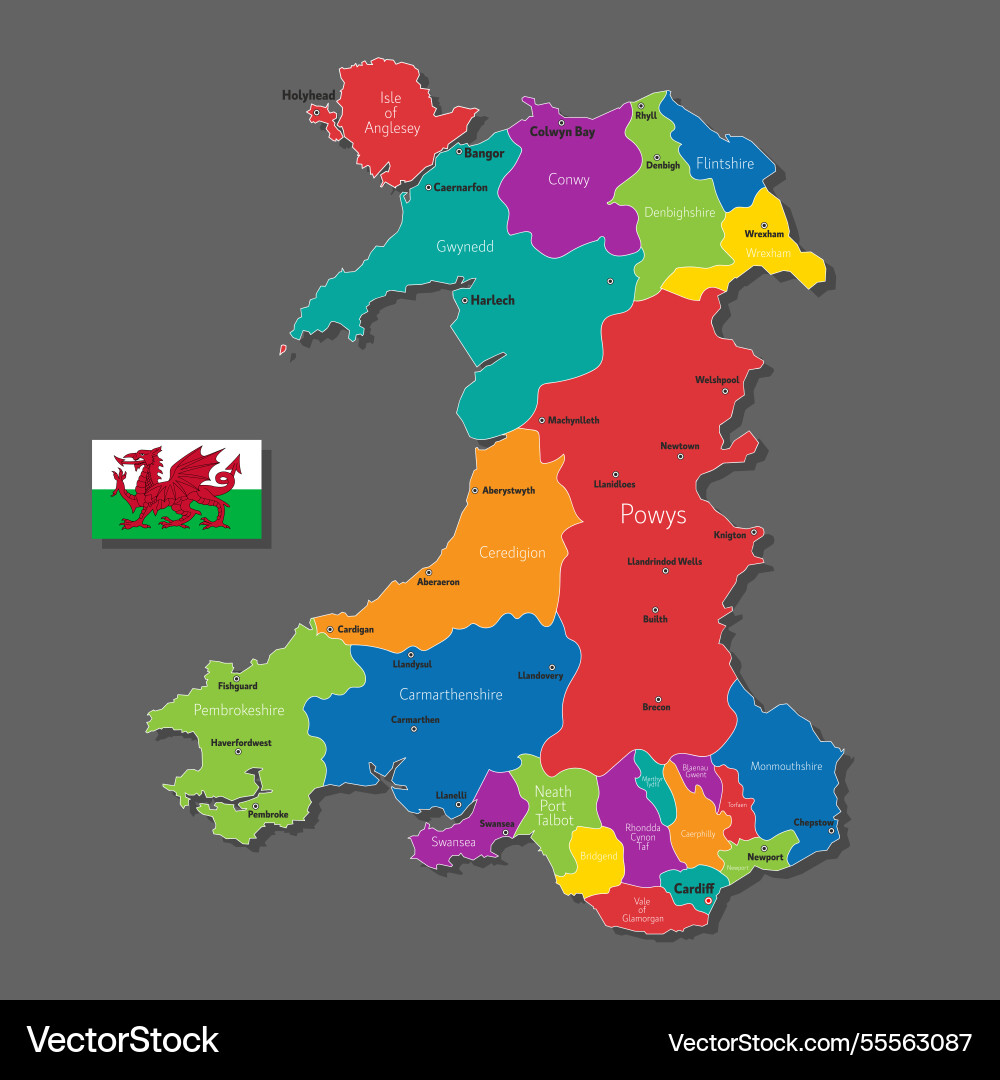 Map of wales Royalty Free Vector Image - VectorStock
