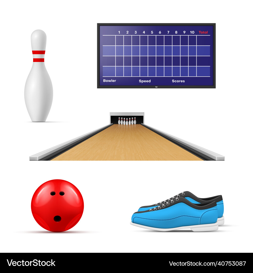 Realistic bowling elements set Royalty Free Vector Image