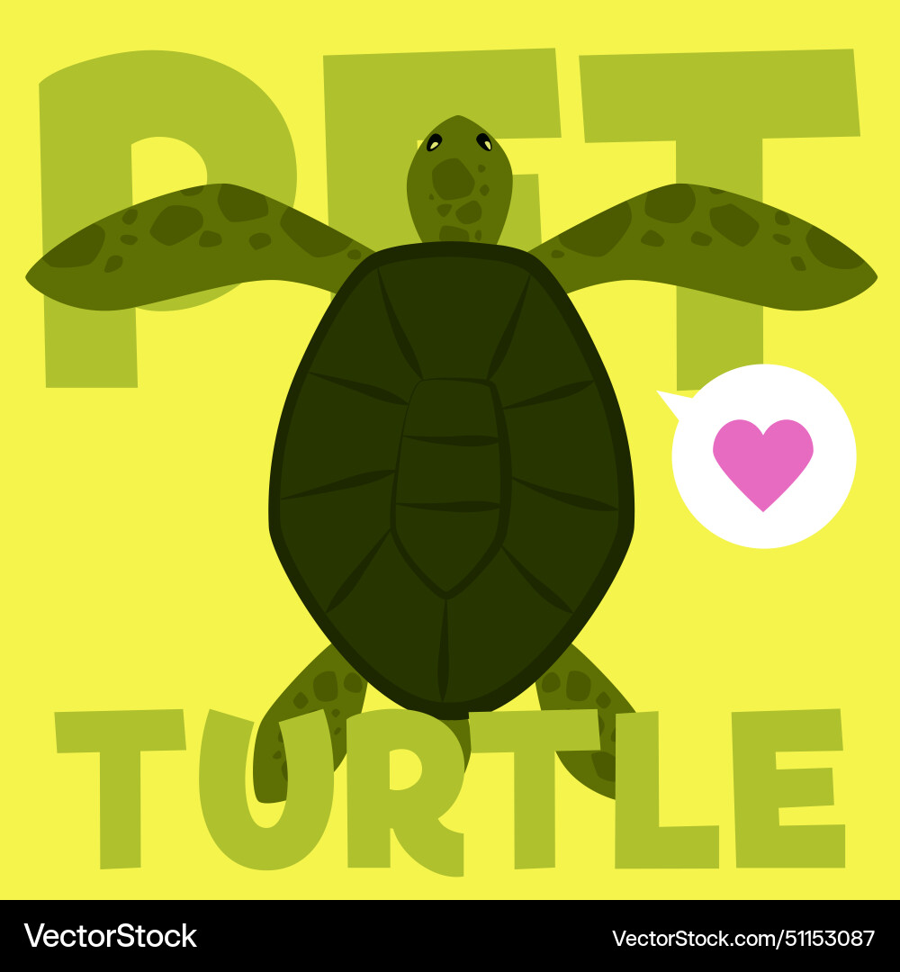 Sea turtle poster with top view and text Vector Image